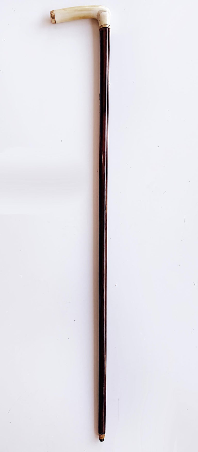 Antique Bone Handle 14k Gold Monogrammed Walking Stick Cane For Sale at ...