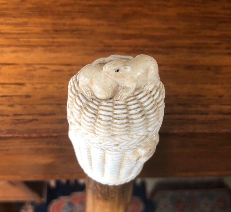 Antique Bone and Sterling Rat / Mouse / Rodent Handle Walking Stick For ...