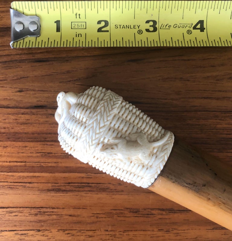 Antique Bone and Sterling Rat / Mouse / Rodent Handle Walking Stick For ...