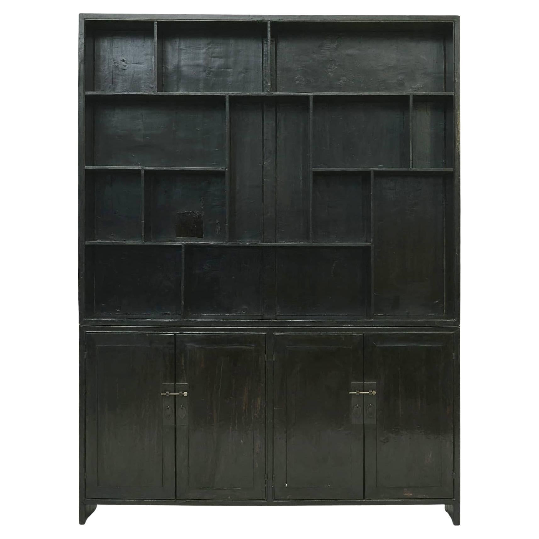 ma+39's Custom Black Lacquered Bookcases at 1stDibs