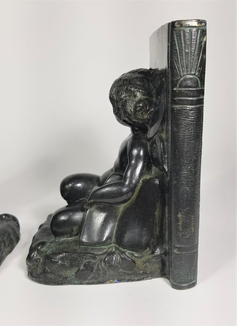 Antique Bookends Ronson Art Metal Works Cherub 1920s Art Deco For Sale ...