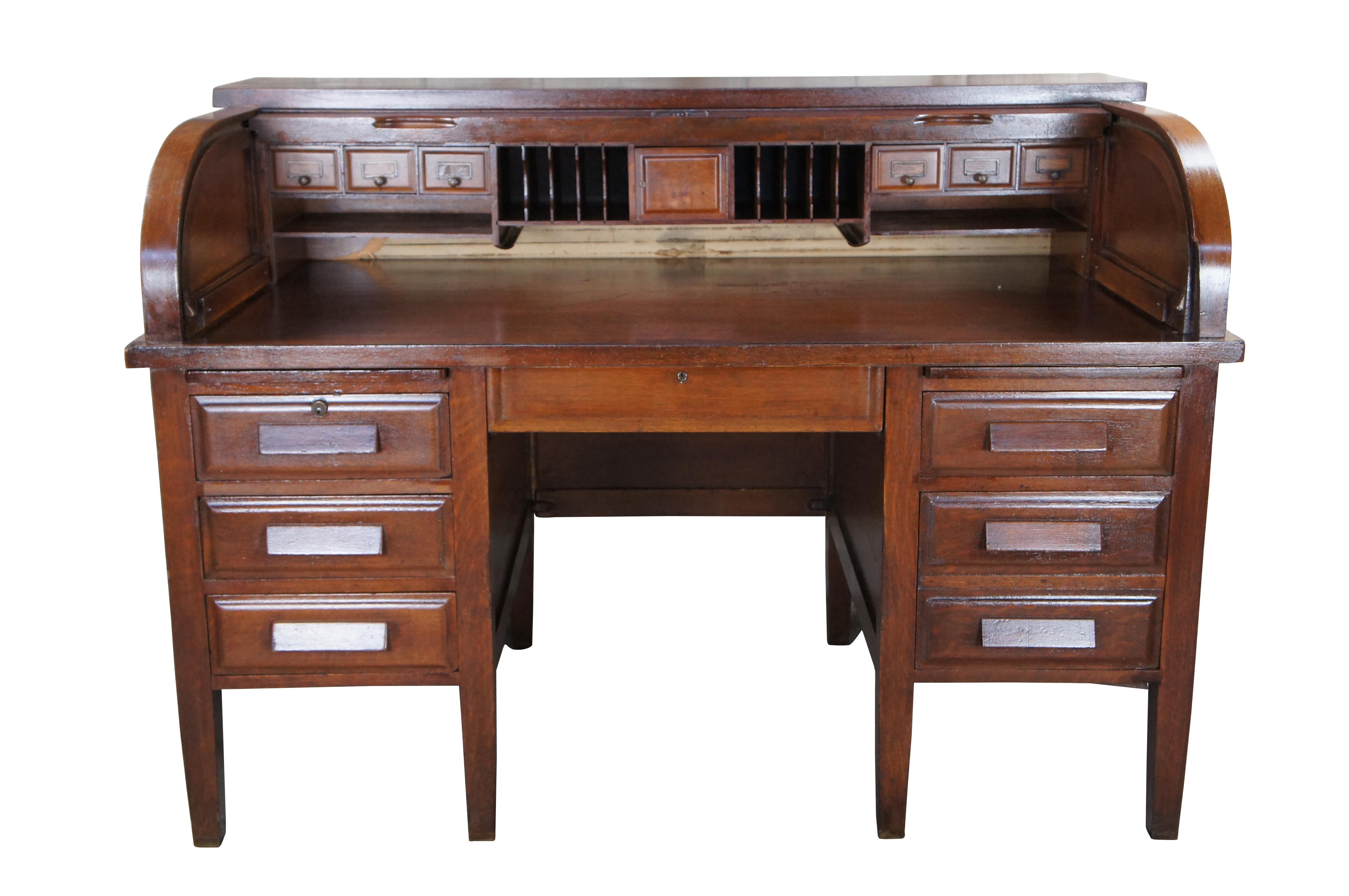 Antique Boston Derby Quartersawn Oak Roll Top Library Secretary Bankers ...