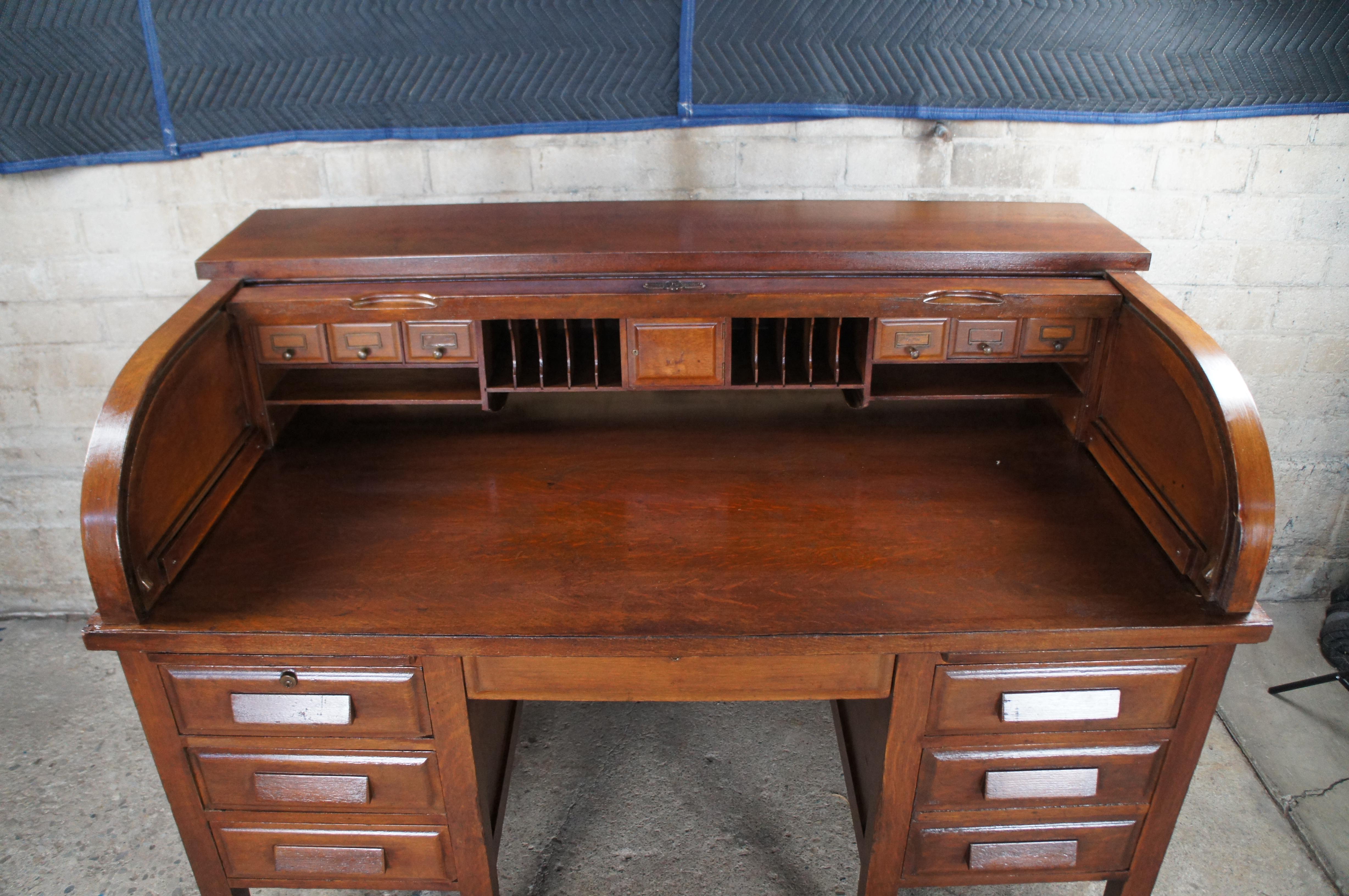 Antique Boston Derby Quartersawn Oak Roll Top Library Secretary Bankers ...