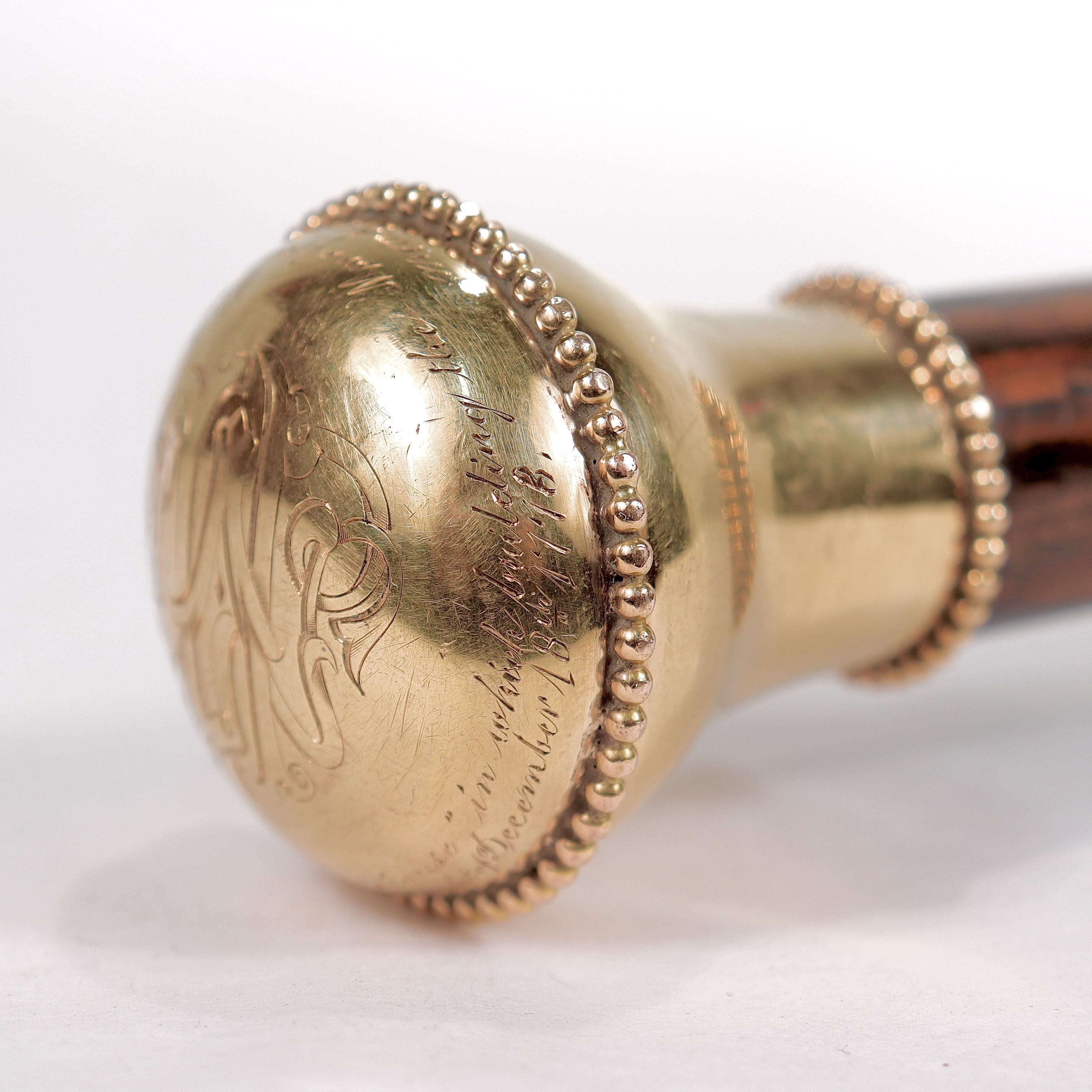 Antique Boston Tea Party Related 14K Gold Topped Walking Stick or Cane ...