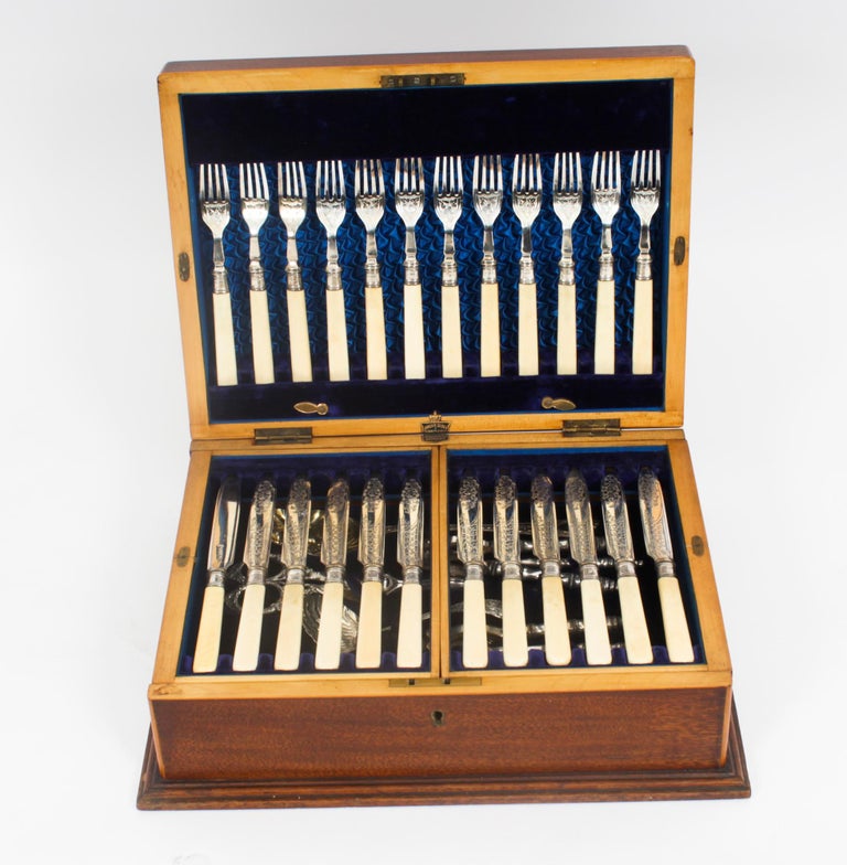 Antique Boxed Fruit Set Forks Knives Nutcrackers, Grape Scissors Etc 19th C at 1stDibs