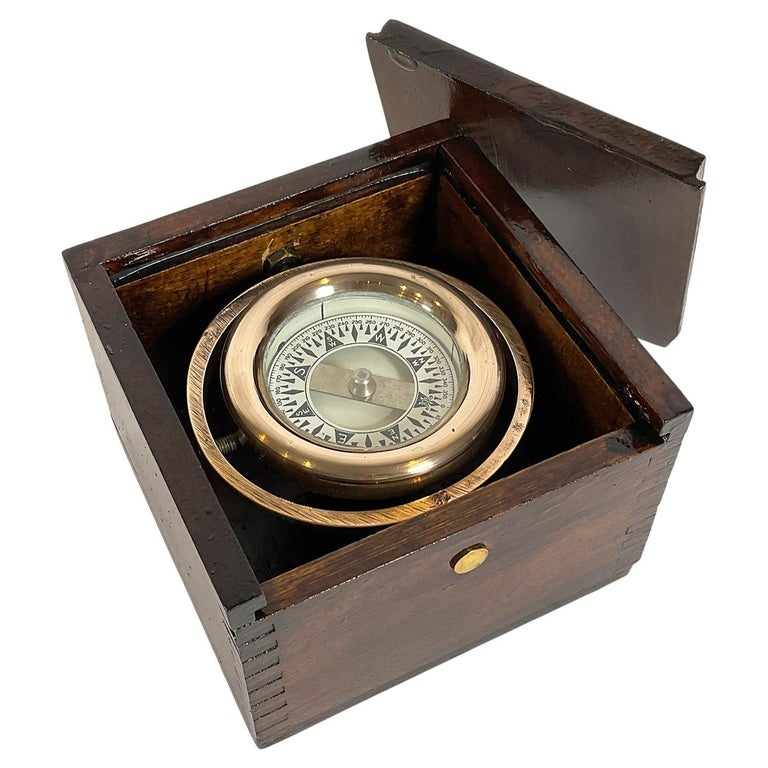 Antique Boxed Yacht Compass in Brass at 1stDibs