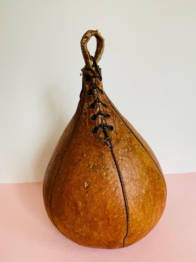 Antique boxing ball. Leather boxing bag. Unique early 1900 boxing speed ...