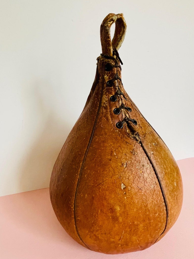 Antique boxing ball. Leather boxing bag. Unique early 1900 boxing speed ...