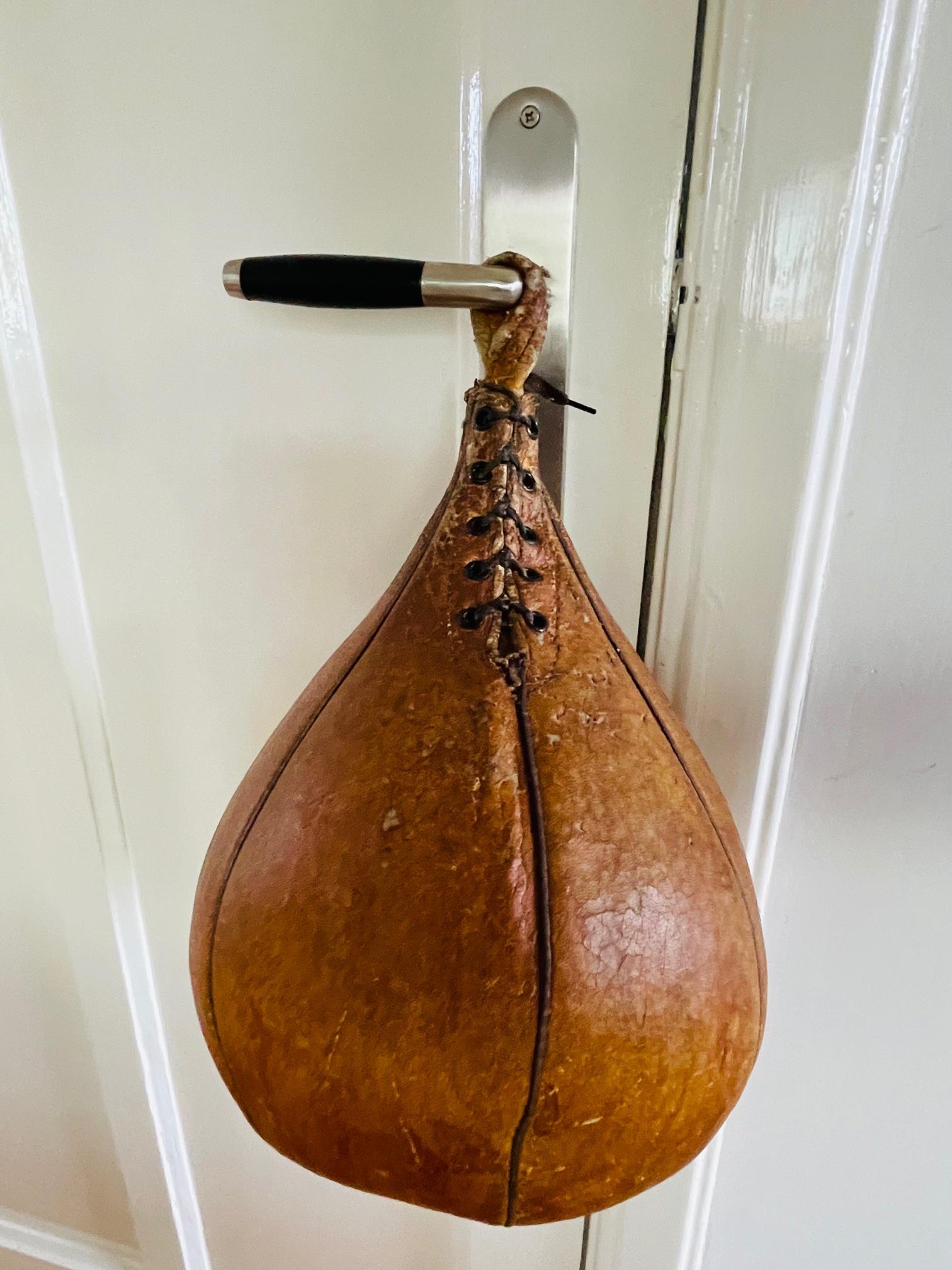 Antique boxing ball. Leather boxing bag. Unique early 1900 boxing speed ...