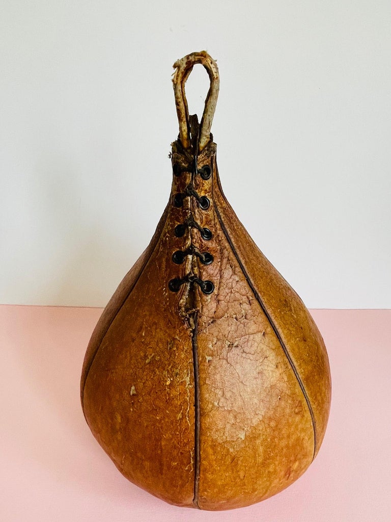 Antique boxing ball. Leather boxing bag. Unique early 1900 boxing speed ...