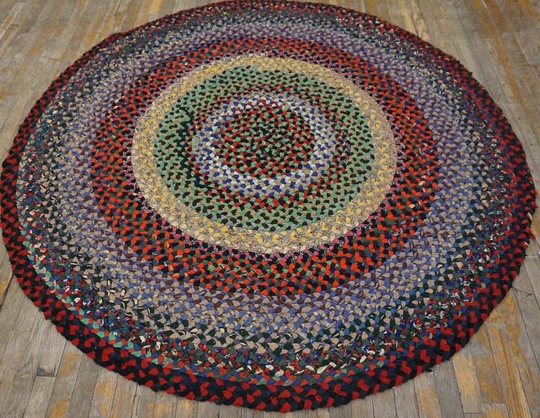 Antique Braided Rug 6' 6''x6' 6'' For Sale at 1stDibs