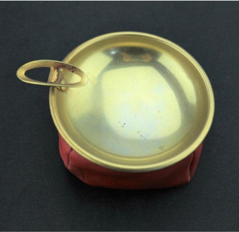 Antique Brass Ashtray with Red Leather Case For Sale at 1stDibs