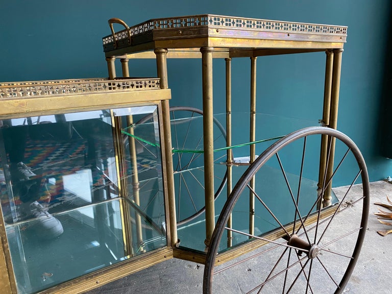 Antique Brass Bar Carriage/ Tea Trolley/ Table Trolley, Glass Case from ...