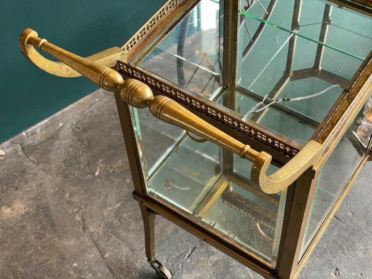 Antique Brass Bar Carriage/ Tea Trolley/ Table Trolley, Glass Case from ...
