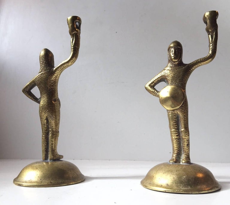Antique Brass Candlesticks of Tudor Knights in Armor For Sale at 1stDibs