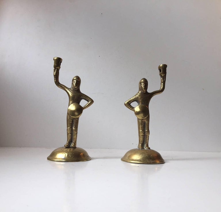 Antique Brass Candlesticks of Tudor Knights in Armor For Sale at 1stDibs