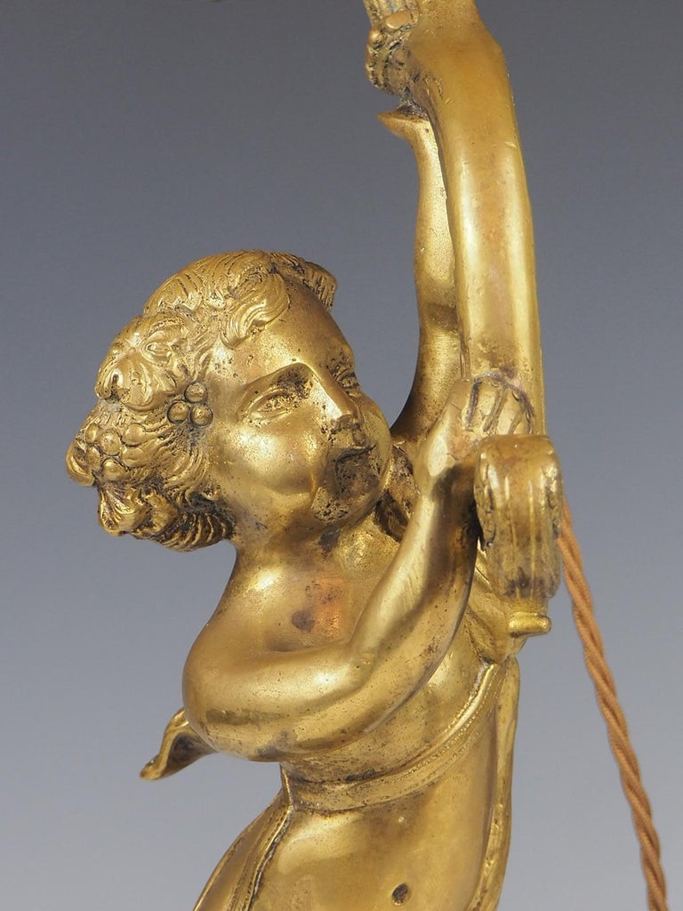 Antique Brass Cherub 6 Light Candelabra Lamp For Sale at 1stDibs