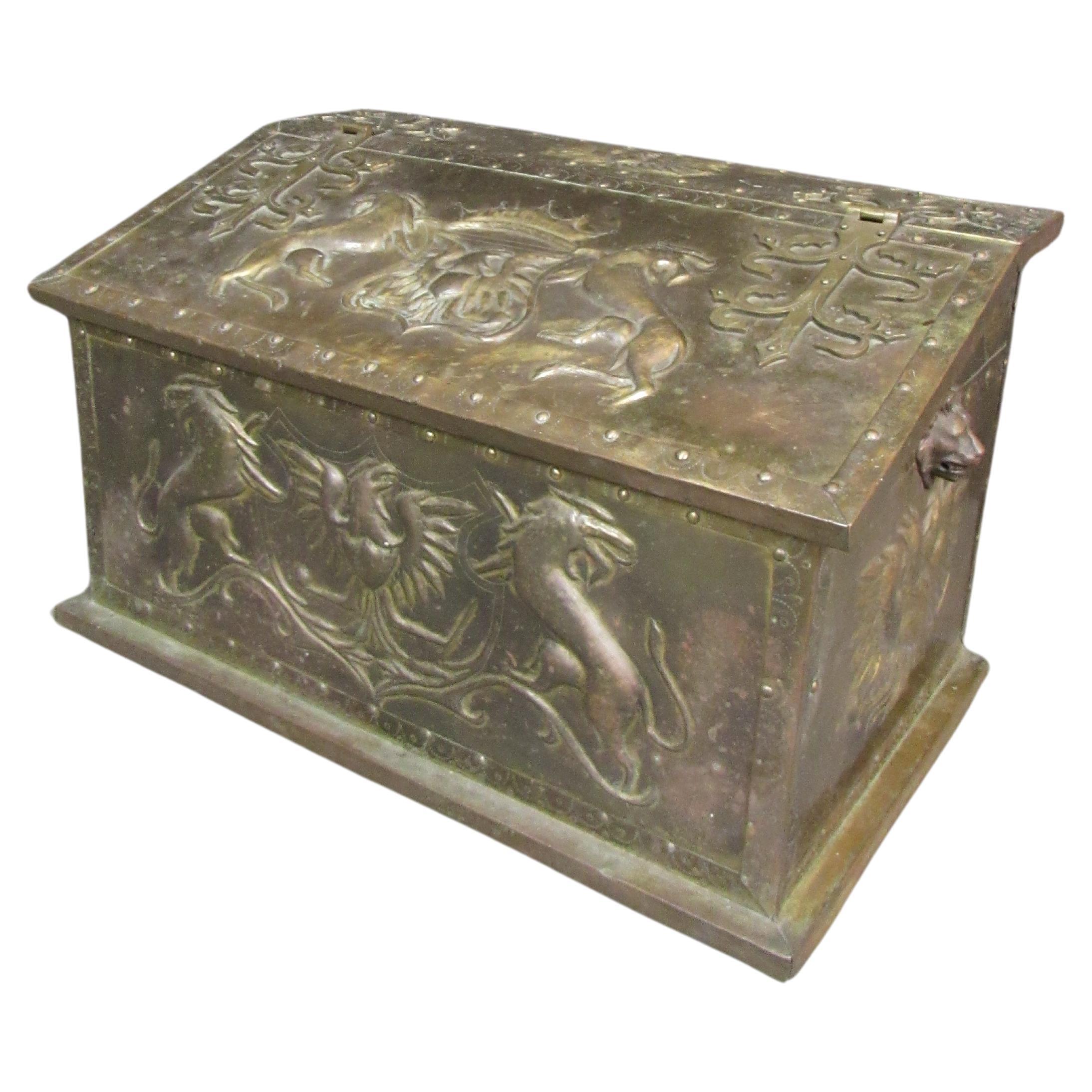 Antique Brass Clad Coal Scuttle Box For Sale at 1stDibs