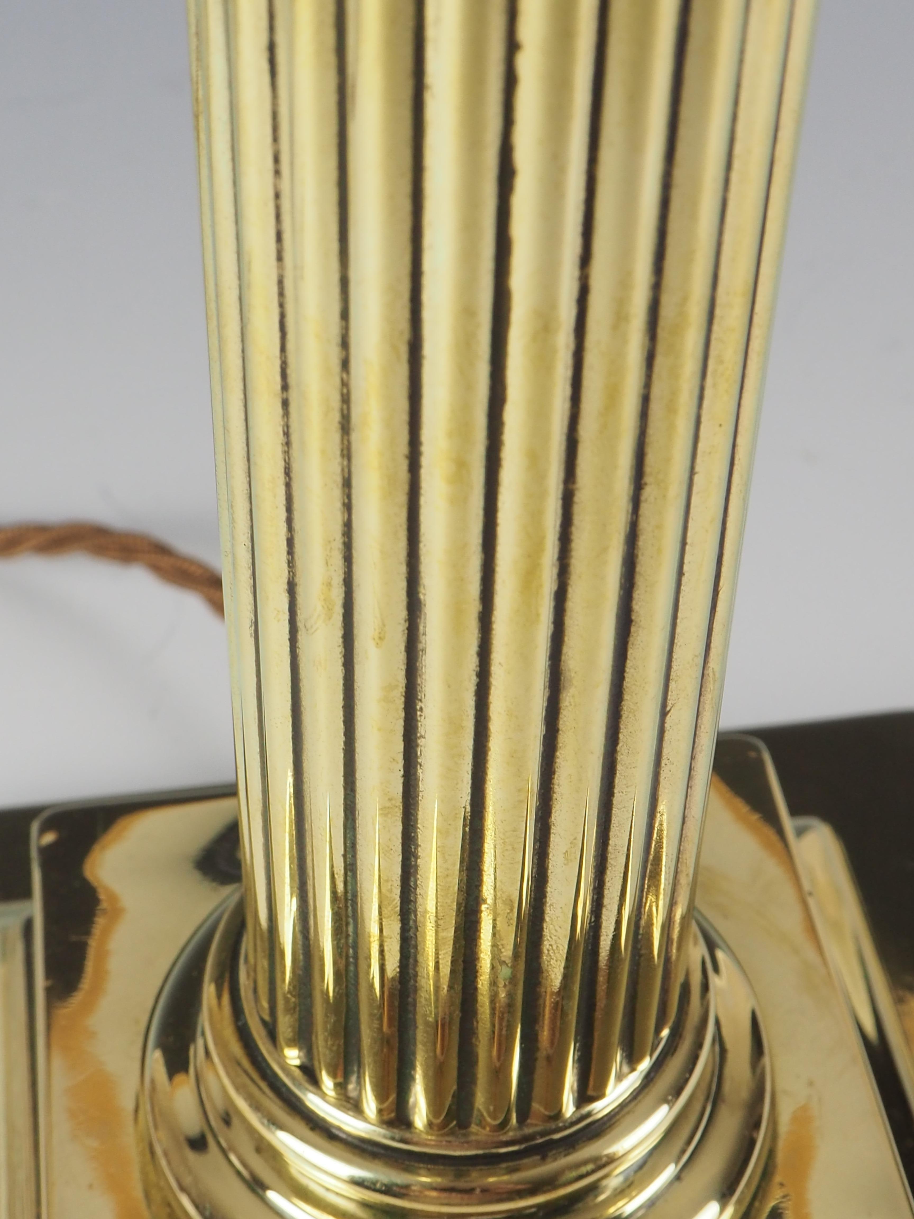 Antique Brass Column Table Lamp For Sale at 1stDibs