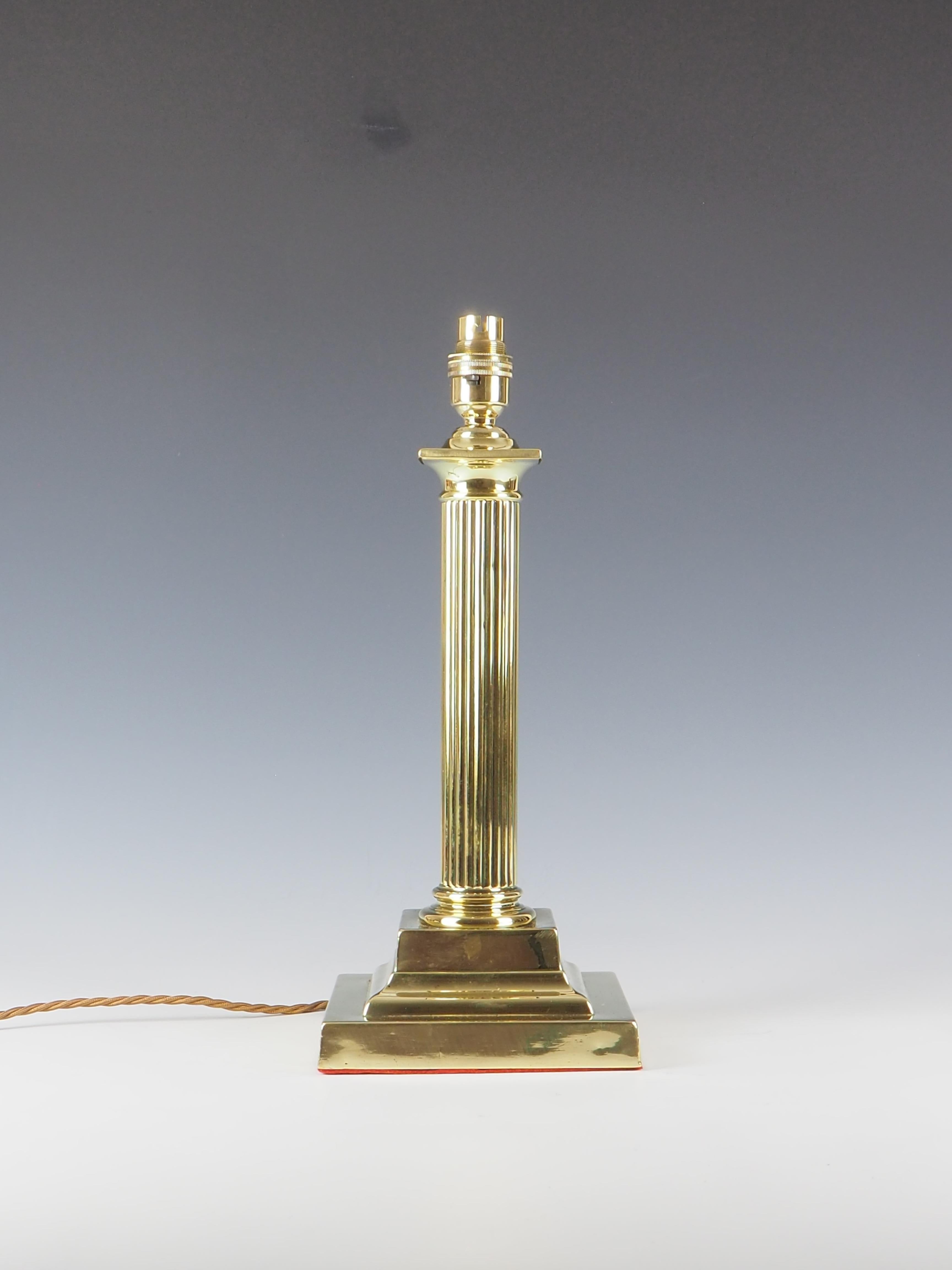 Antique Brass Column Table Lamp For Sale at 1stDibs