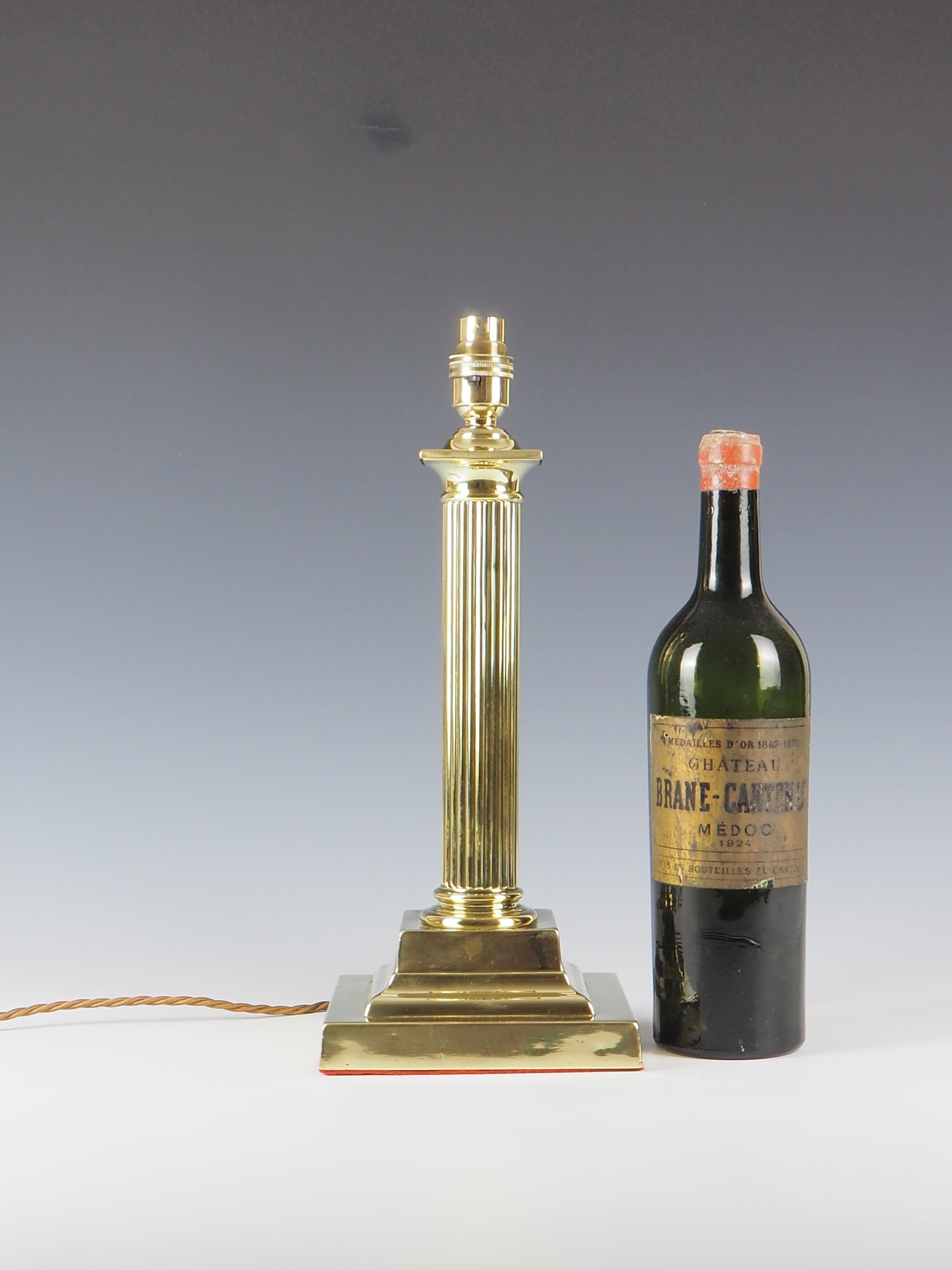 Antique Brass Column Table Lamp For Sale at 1stDibs