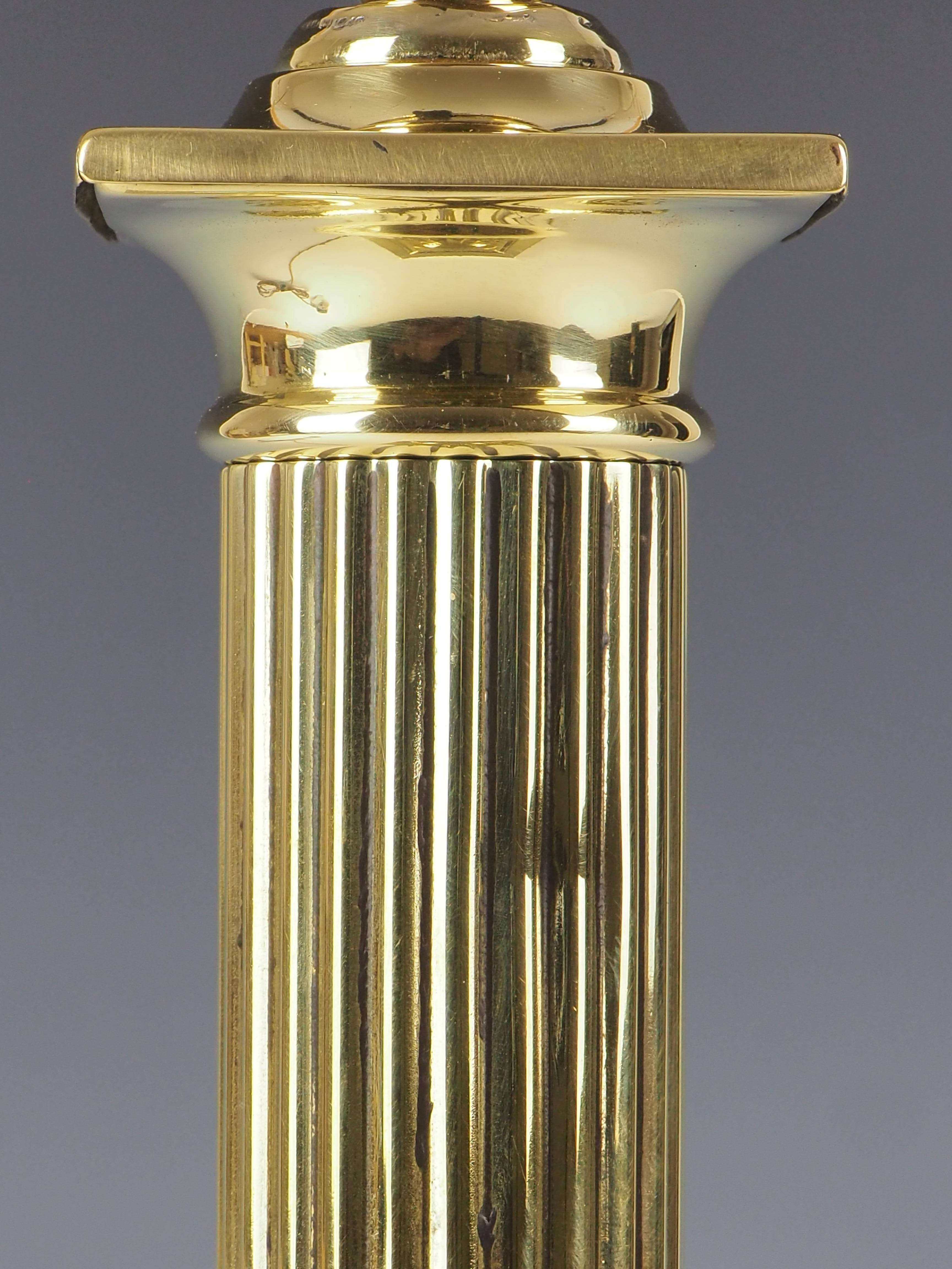 Antique Brass Column Table Lamp For Sale at 1stDibs
