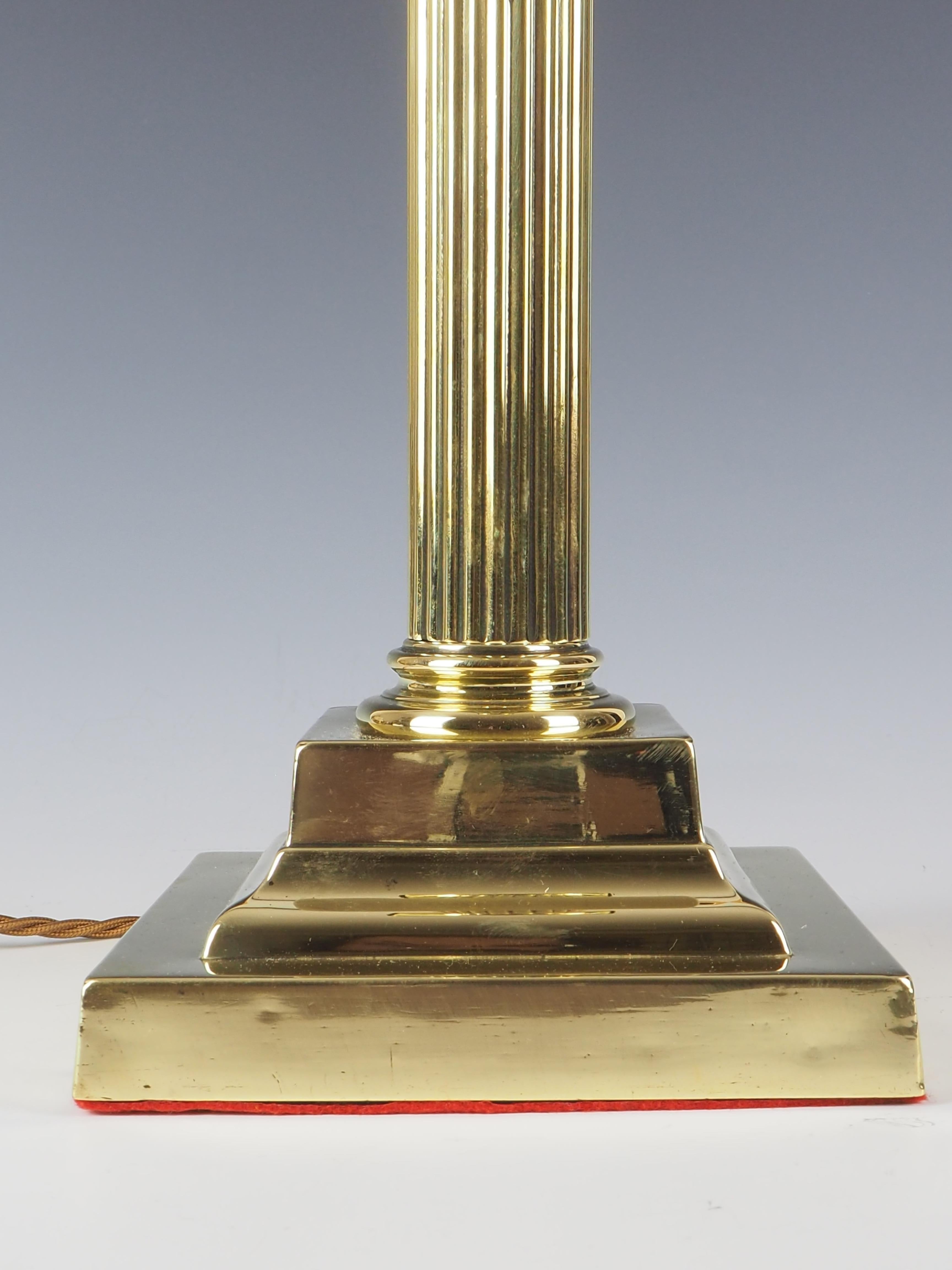 Antique Brass Column Table Lamp For Sale at 1stDibs