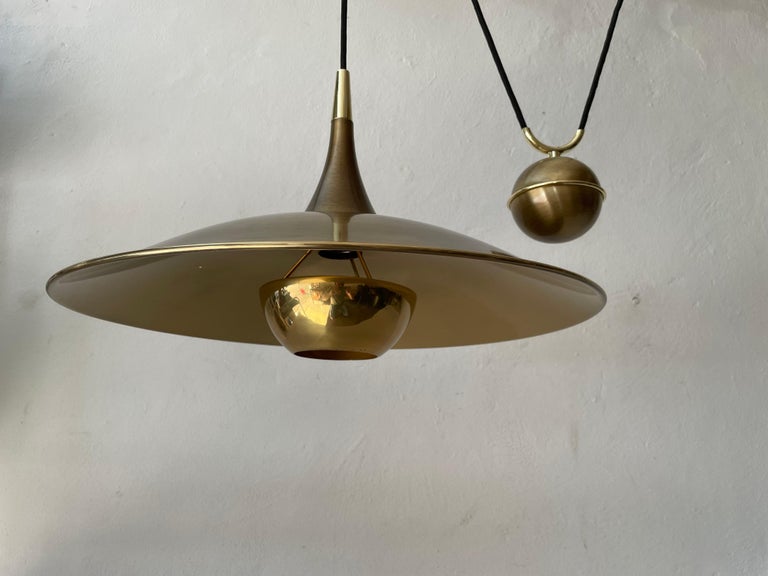 Antique Brass Counterweight Ceiling Lamp, 1970s, France For Sale at 1stDibs