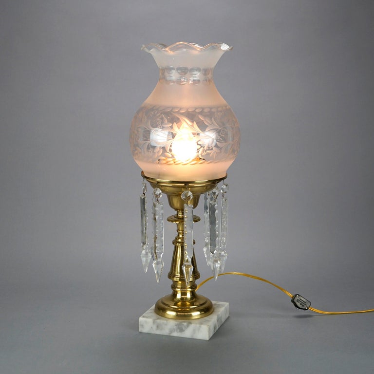 Antique Brass, Crystal and Marble Sinumbra Solar Lamp, Electrified ...