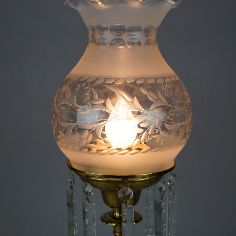 Antique Brass, Crystal and Marble Sinumbra Solar Lamp, Electrified ...