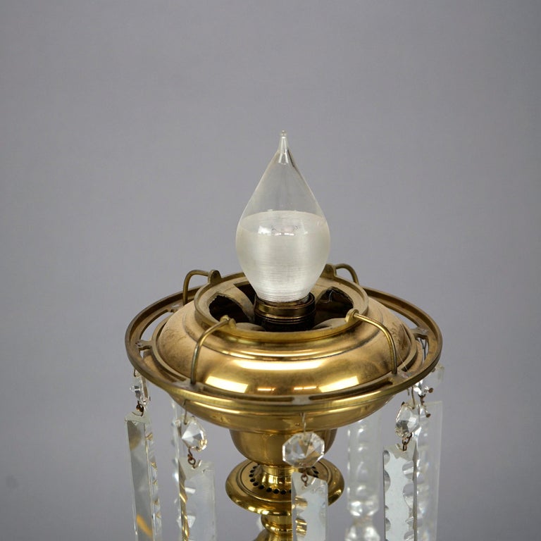 Antique Brass, Crystal and Marble Sinumbra Solar Lamp, Electrified ...