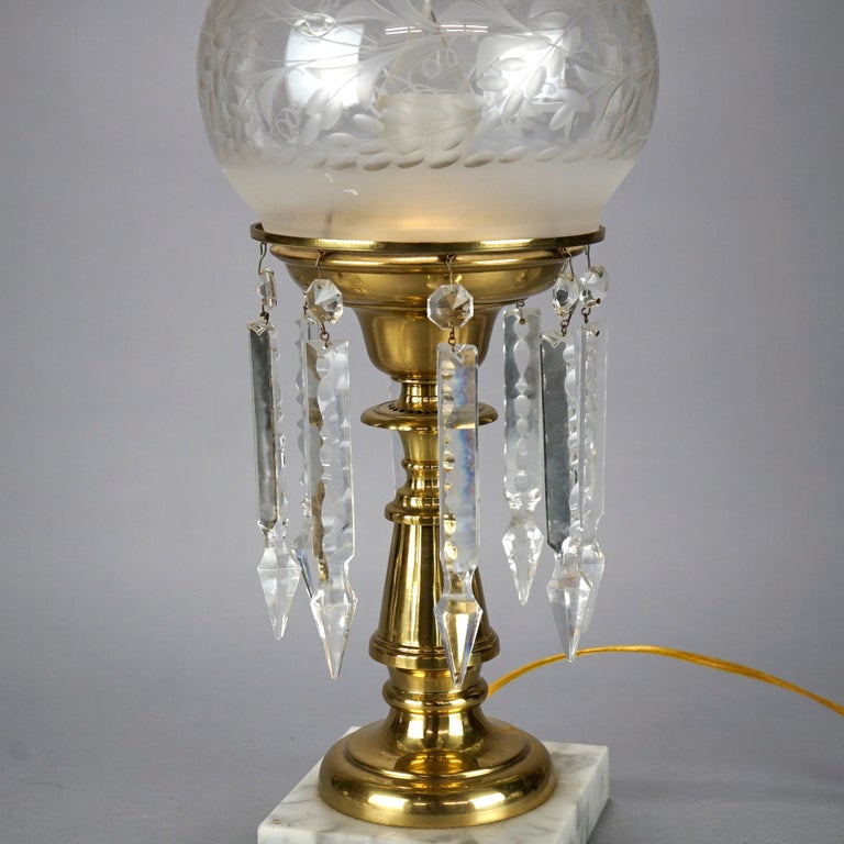 Antique Brass, Crystal and Marble Sinumbra Solar Lamp, Electrified ...