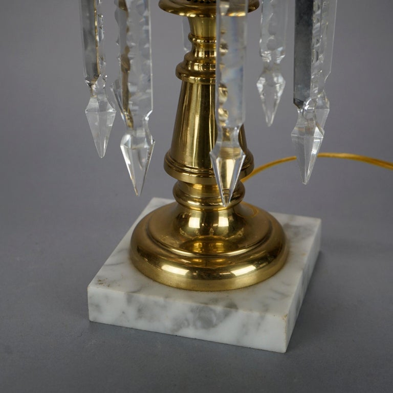 Antique Brass, Crystal and Marble Sinumbra Solar Lamp, Electrified ...