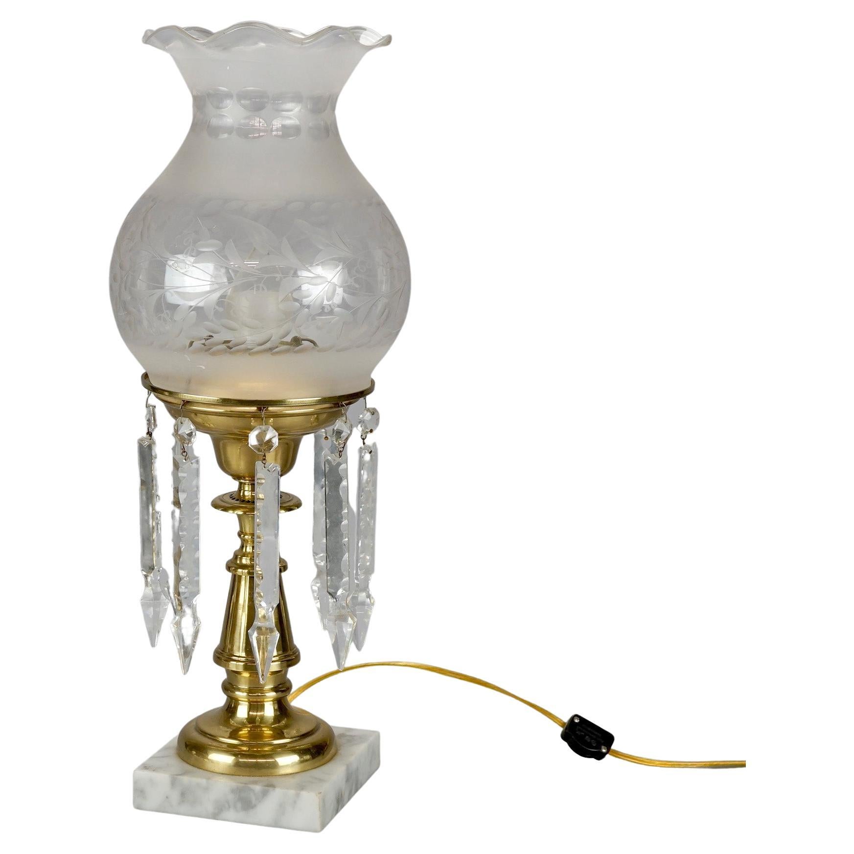 Antique Brass, Crystal and Marble Sinumbra Solar Lamp, Electrified ...