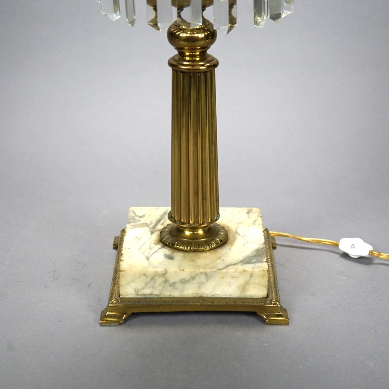 Antique Brass, Crystal and Marble Solar Astral Lamp with Shade, circa ...