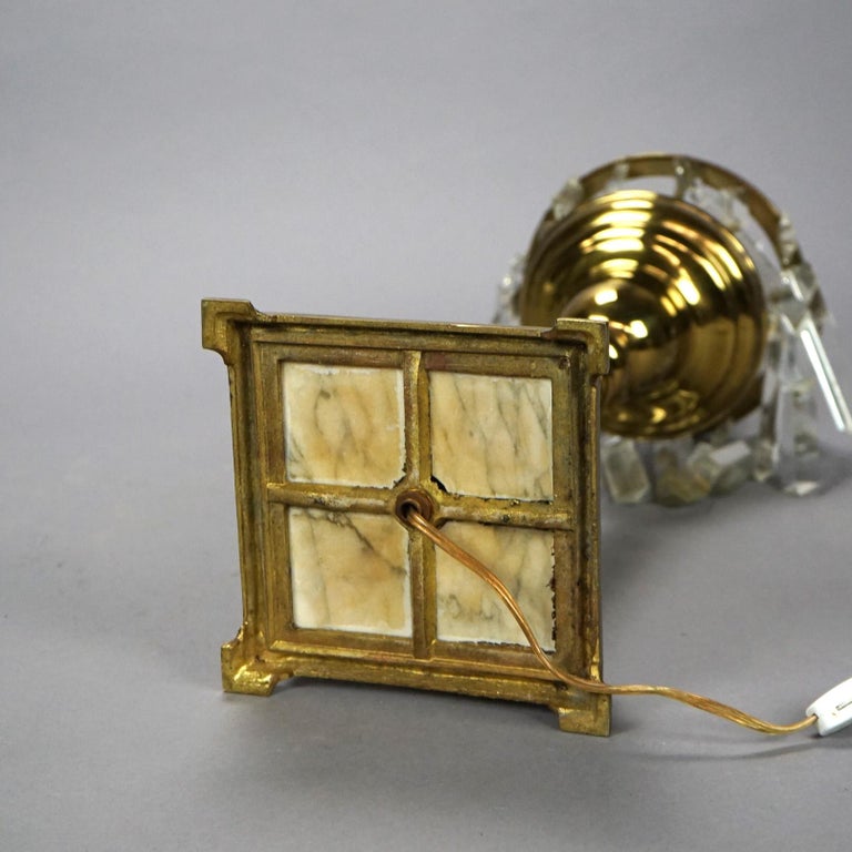 Antique Brass, Crystal and Marble Solar Astral Lamp with Shade, circa ...