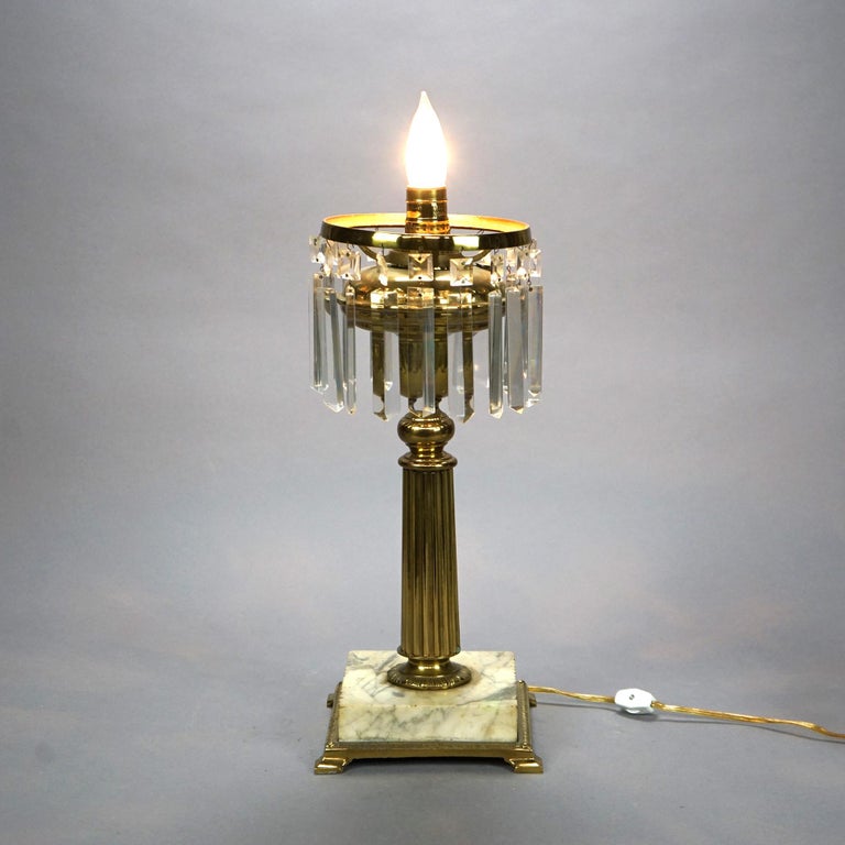 Antique Brass, Crystal and Marble Solar Astral Lamp with Shade, circa ...