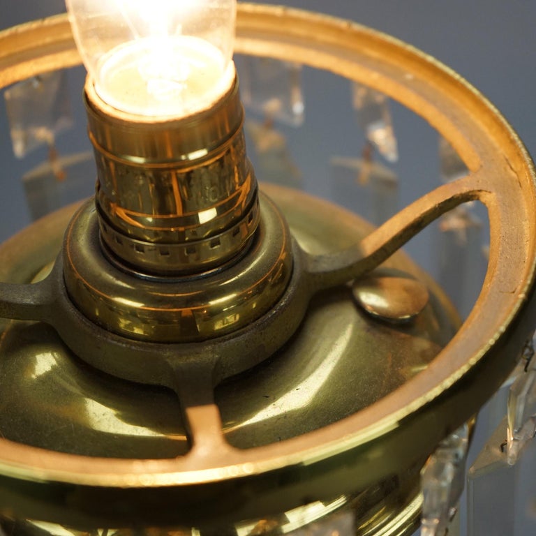 Antique Brass, Crystal and Marble Solar Astral Lamp with Shade, circa ...