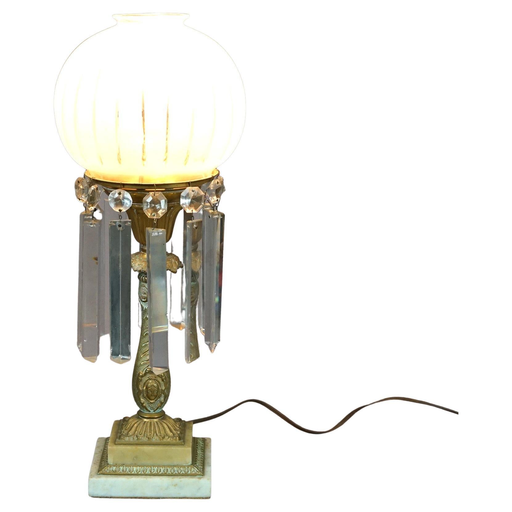 Antique Crystal and Brass J.G. Webb Electrified Solar Lamp with Prisms ...