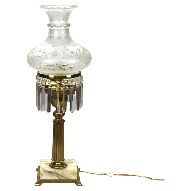 Antique Brass, Crystal and Marble Solar Astral Lamp with Shade, circa ...
