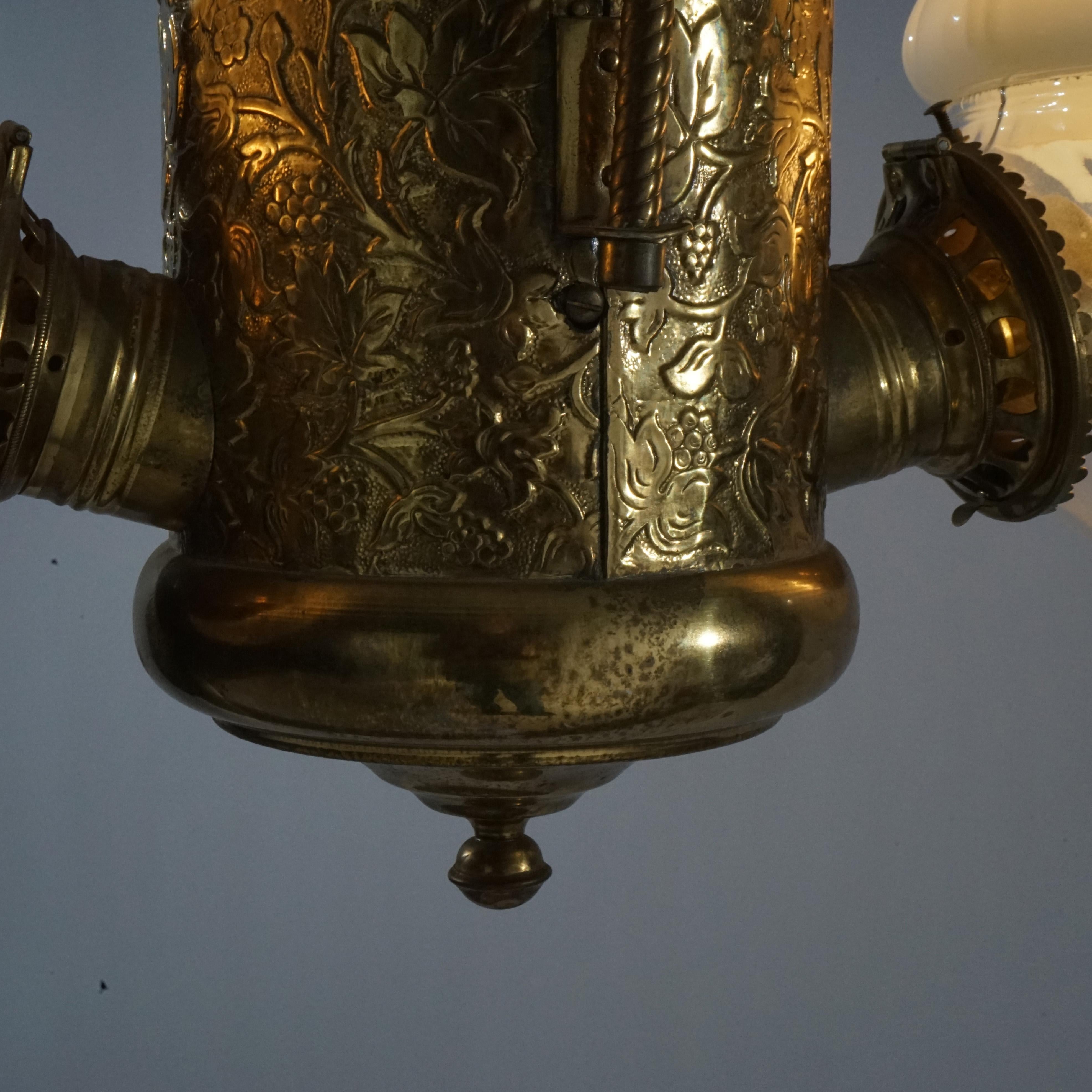Antique Brass Double Angle Hanging Lamp With Milk Glass Shades c1890 at ...