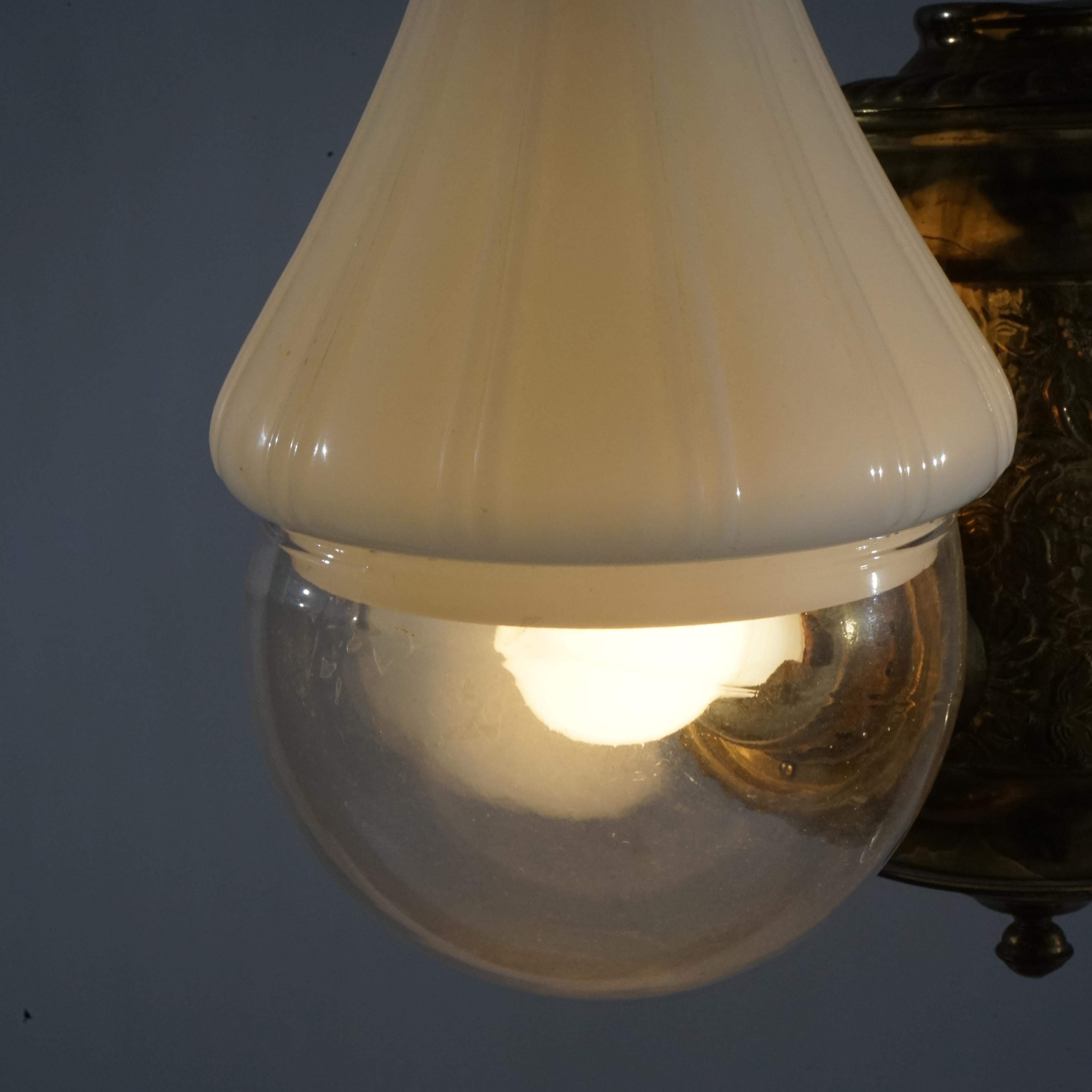 Antique Brass Double Angle Hanging Lamp With Milk Glass Shades c1890 at ...
