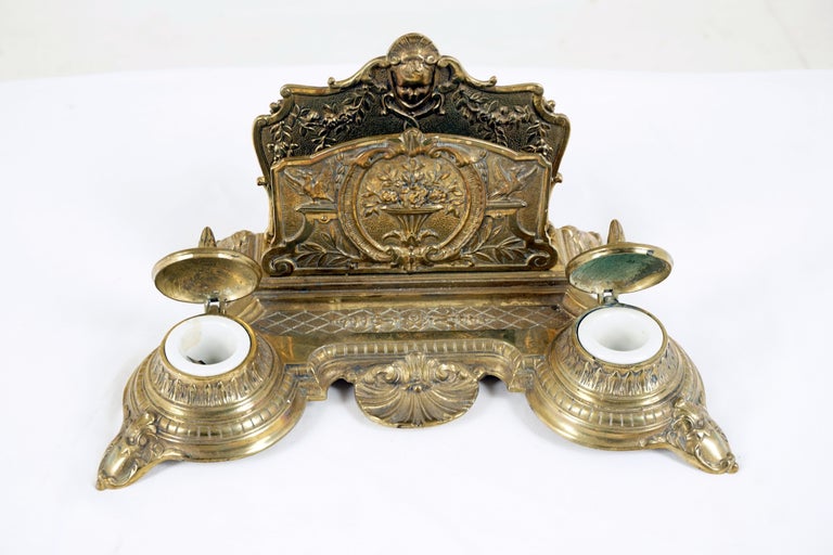 Antique Brass Double Inkstand, Inkwell, Desk Set, Scotland 1910, H526 ...
