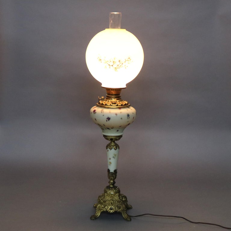Antique Brass and Floral Hand Painted Porcelain Gone with the Wind Lamp ...