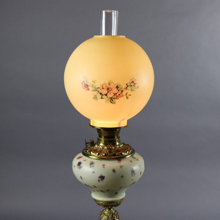 Antique Brass and Floral Hand Painted Porcelain Gone with the Wind Lamp ...