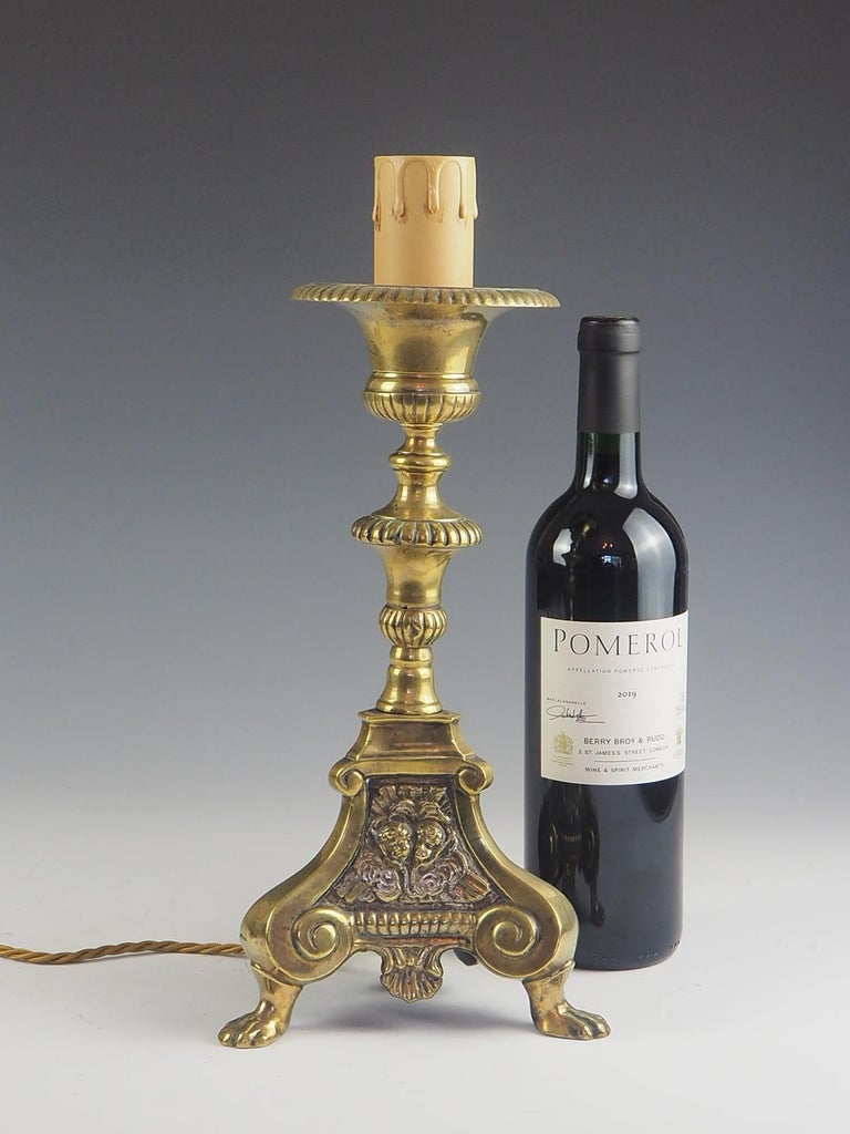 Antique Brass French Church Altar Candlestick Table Lamp with Puttis ...