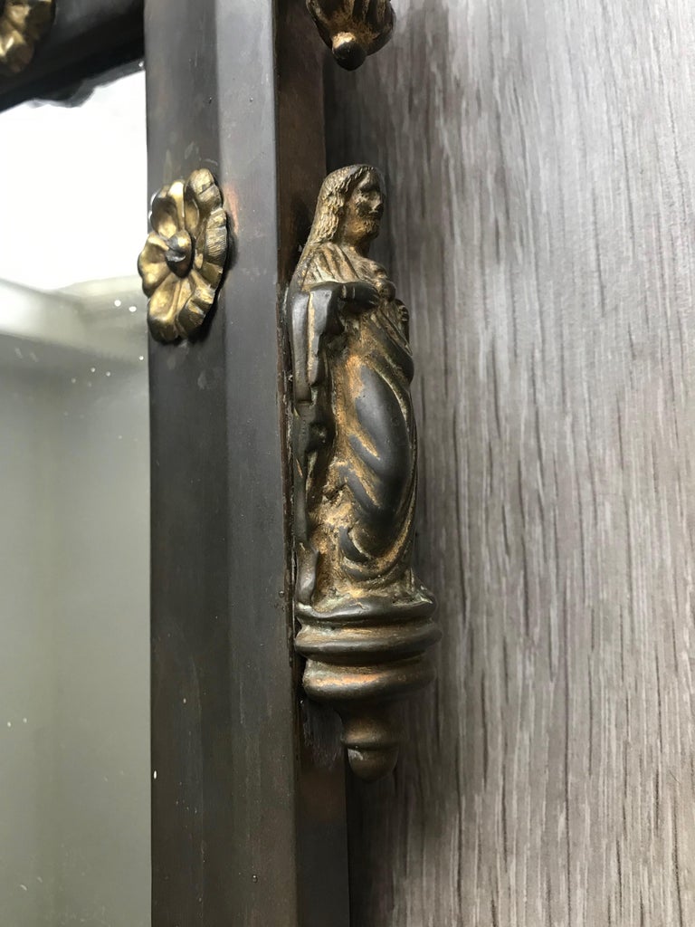 Antique Brass and Gilt Bronze Gothic Revival Wall Mirror with Holy Mary ...