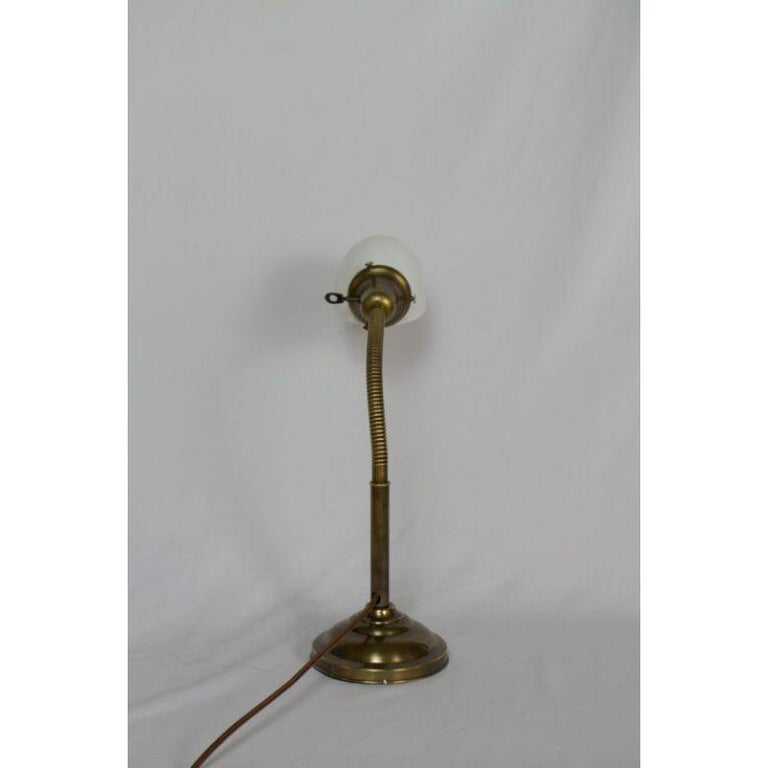 Antique Brass Gooseneck Desk Lamp with Glass Shade at 1stDibs | vintage ...