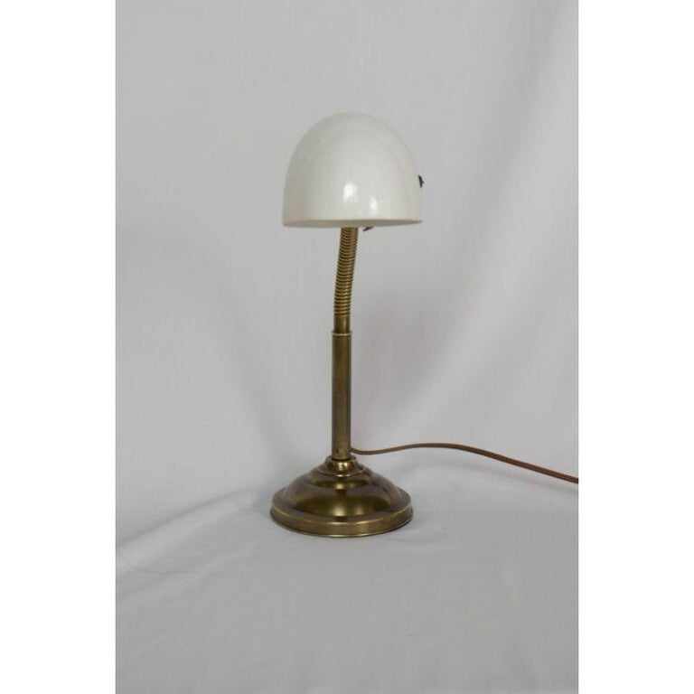 Antique Brass Gooseneck Desk Lamp with Glass Shade at 1stDibs | vintage ...