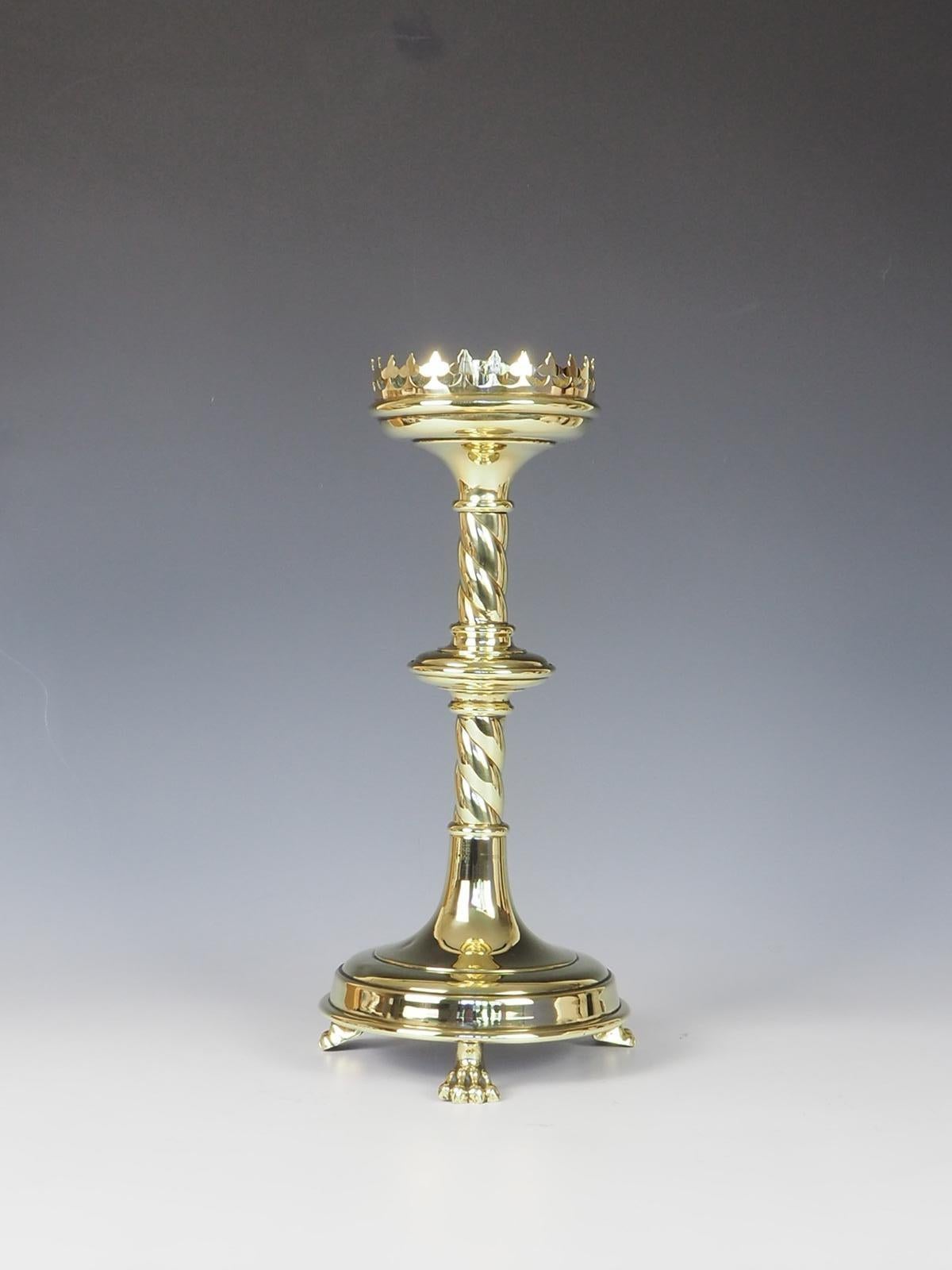 Antique Brass Gothic Revival Church Candle Holder / Candlestick For ...